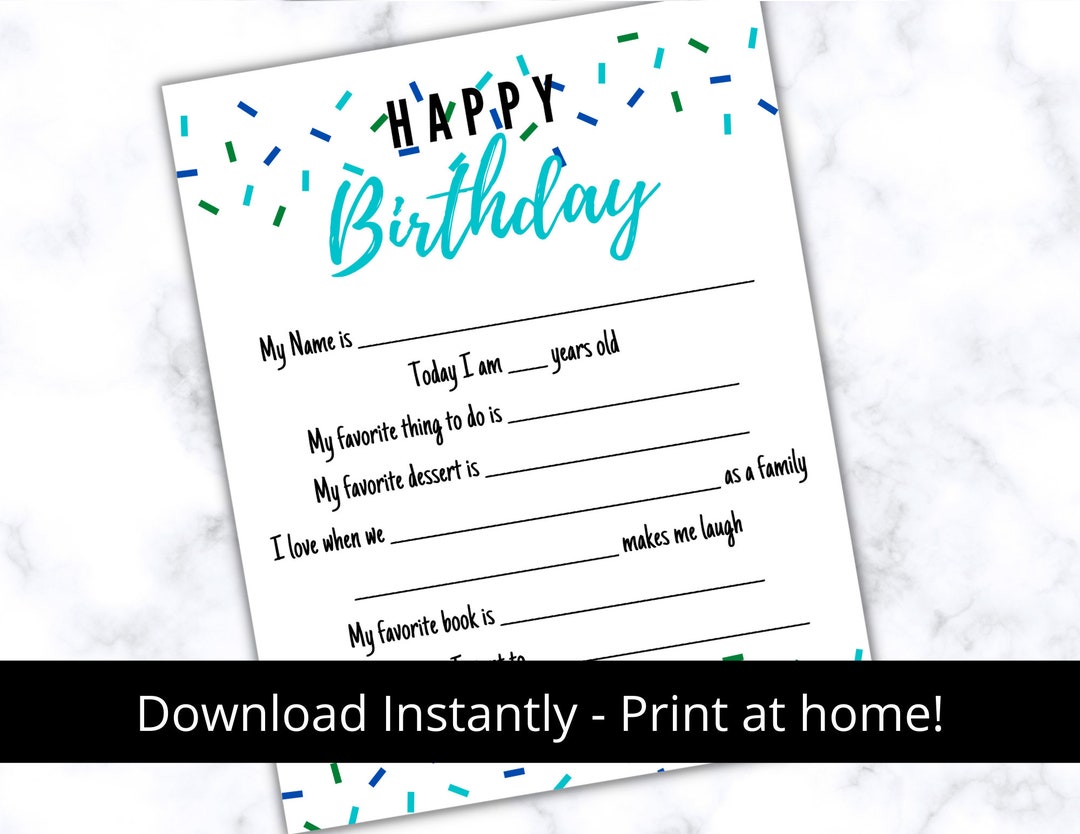 PRINTABLE DIGITAL DOWNLOAD - Happy Birthday All About Me - Etsy