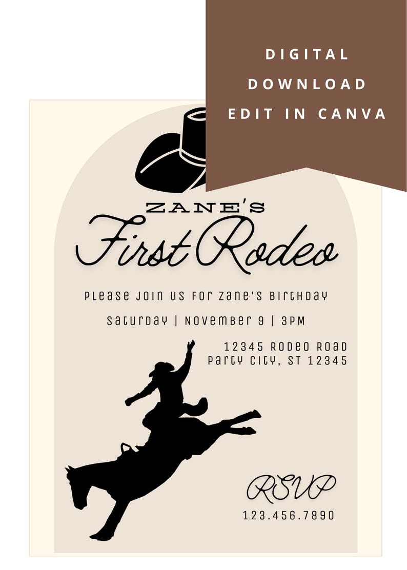 Editable in CANVA 1ST RODEO BIRTHDAY Invitation Template, Rodeo ...