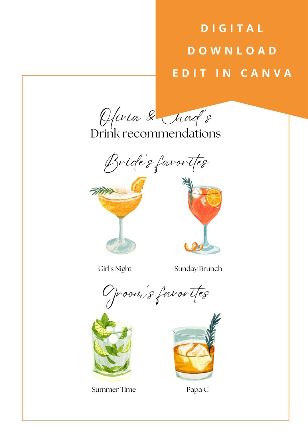 Editable in CANVA Bar Menu Template, Wedding Drinks Menu Sign Download ...