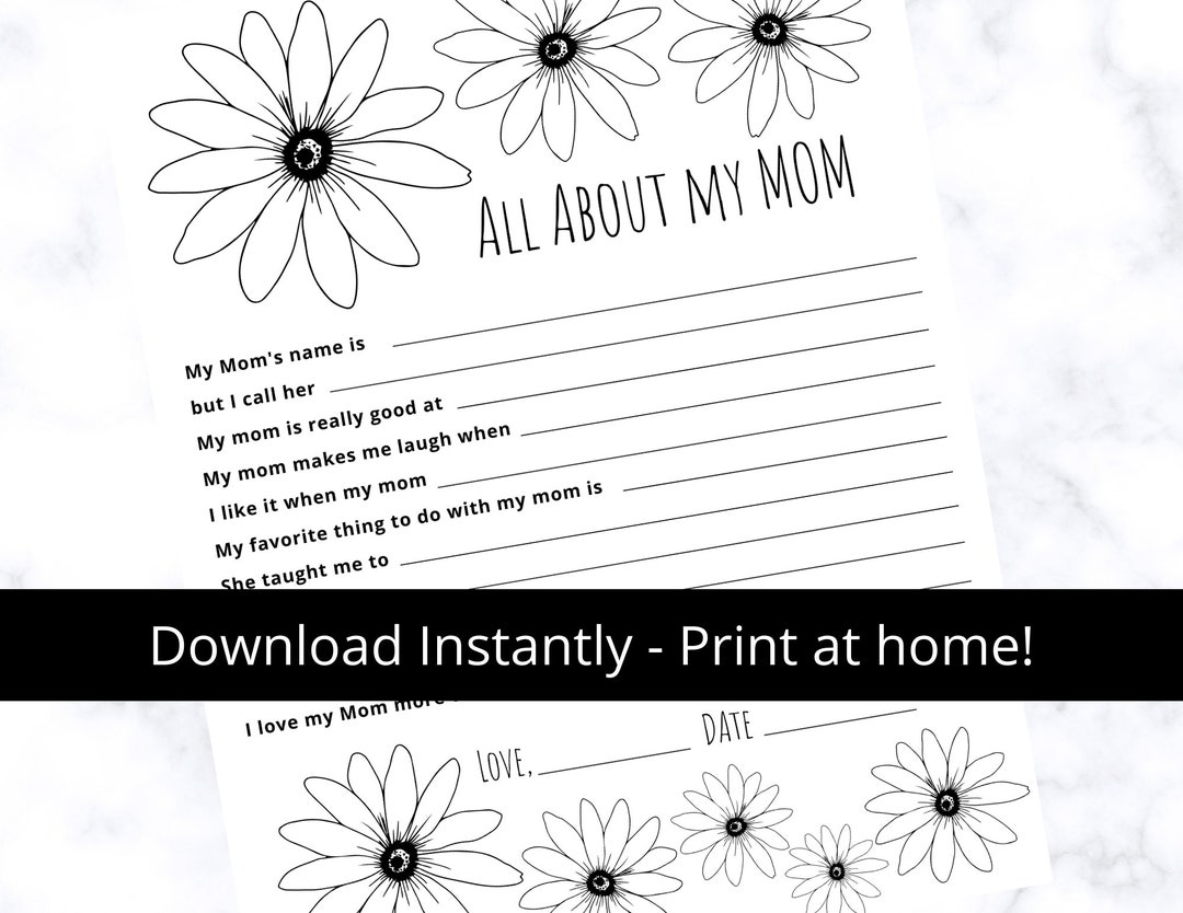 Mother's Day Fill in and Coloring Sheet - DIGITAL DOWNLOAD - Etsy