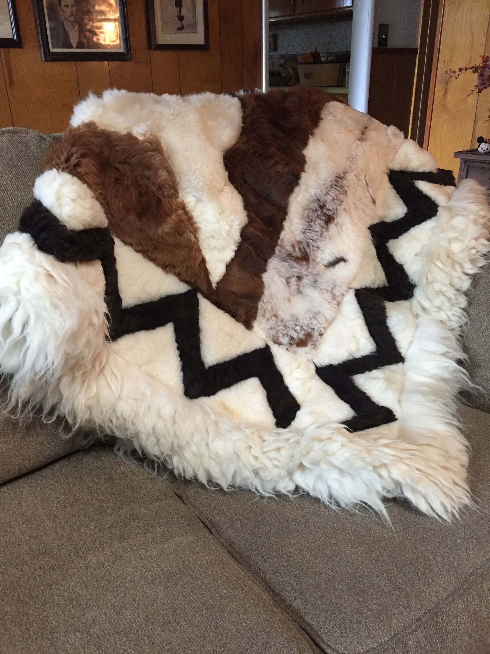Genuine Fur Throw Blanket, Hand Made Blanket Cows Fur Sheeps Fur ...