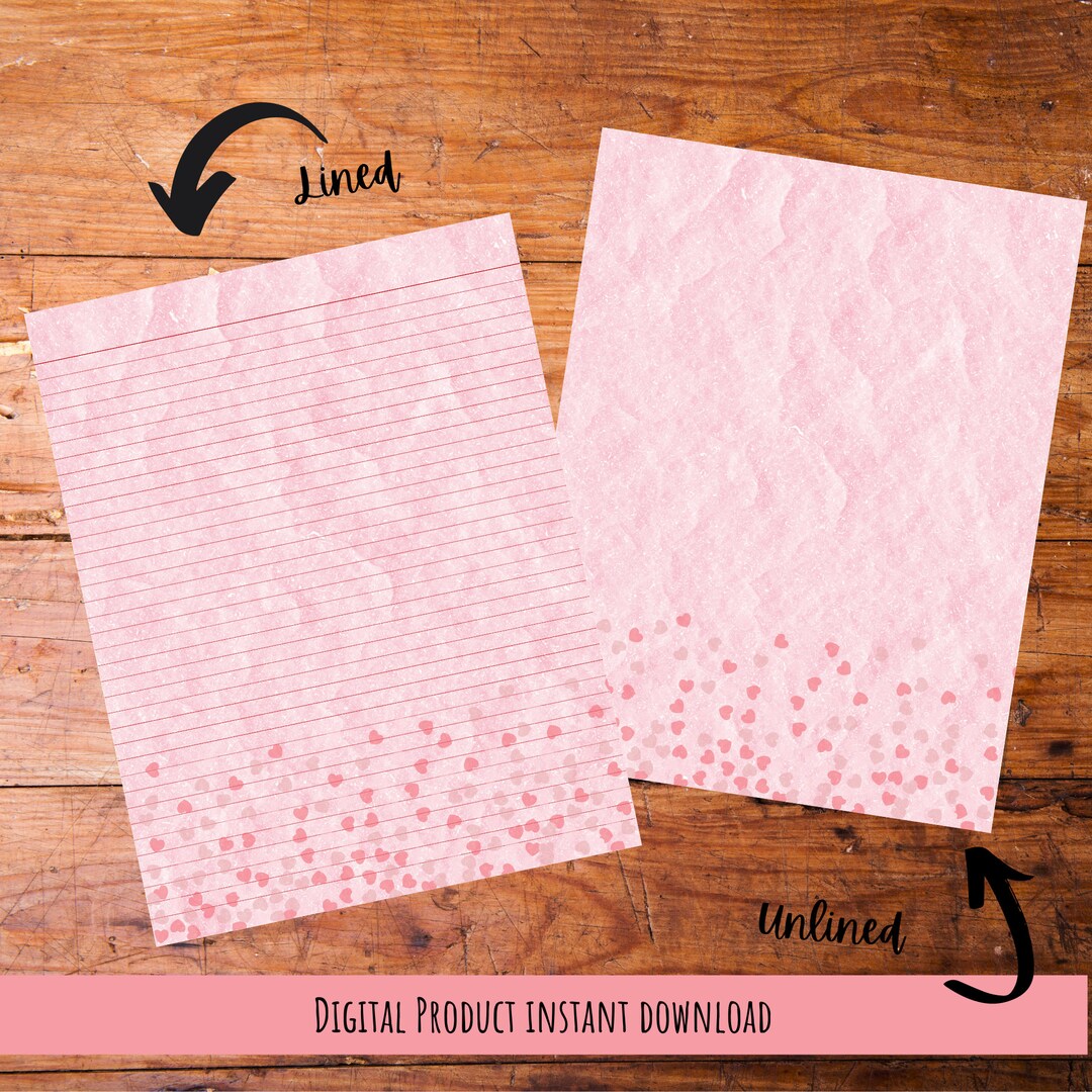 Valentine's Day Printable Writing Paper Set/pink and Hearts Digital ...