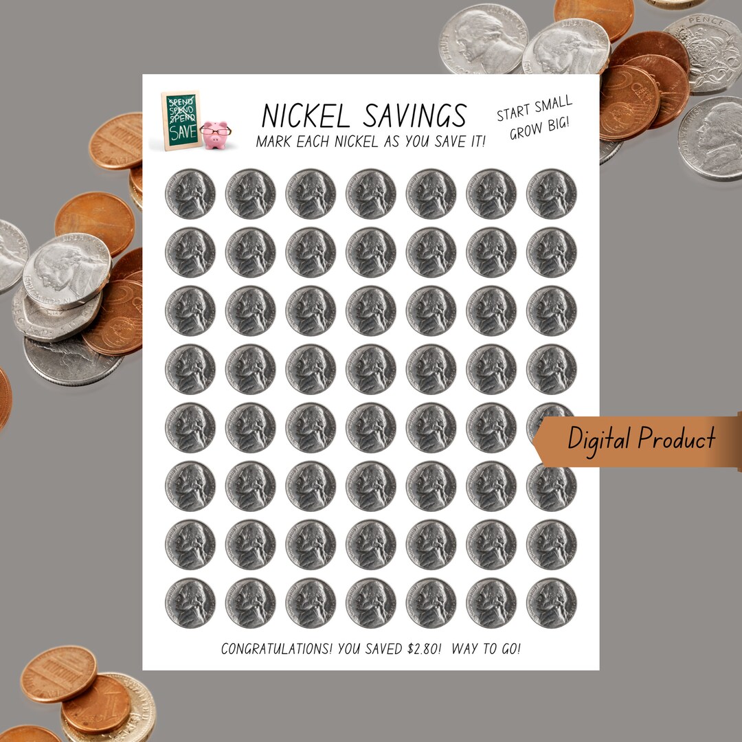 Nickel Savings Tracker/kids Savings Challenge/budget Friendly Savings ...