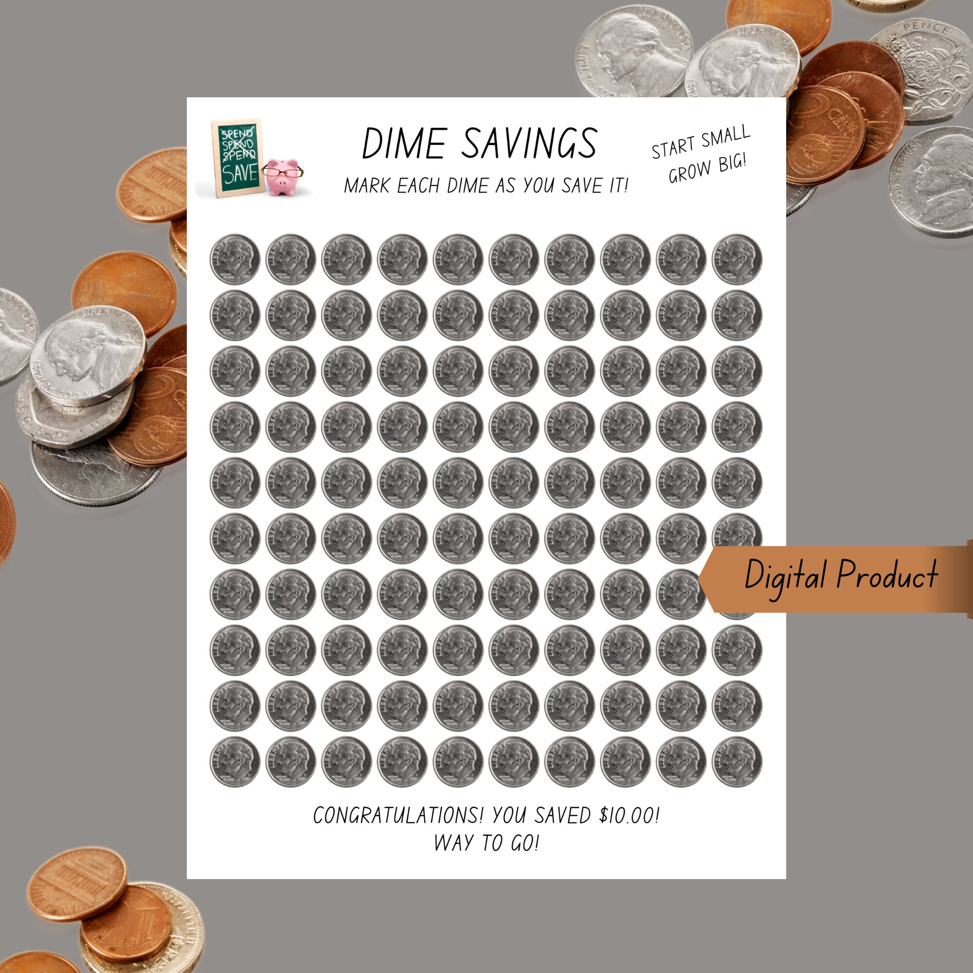 Dime Savings Challenge/savings Tracker/budget Friendly Savings ...
