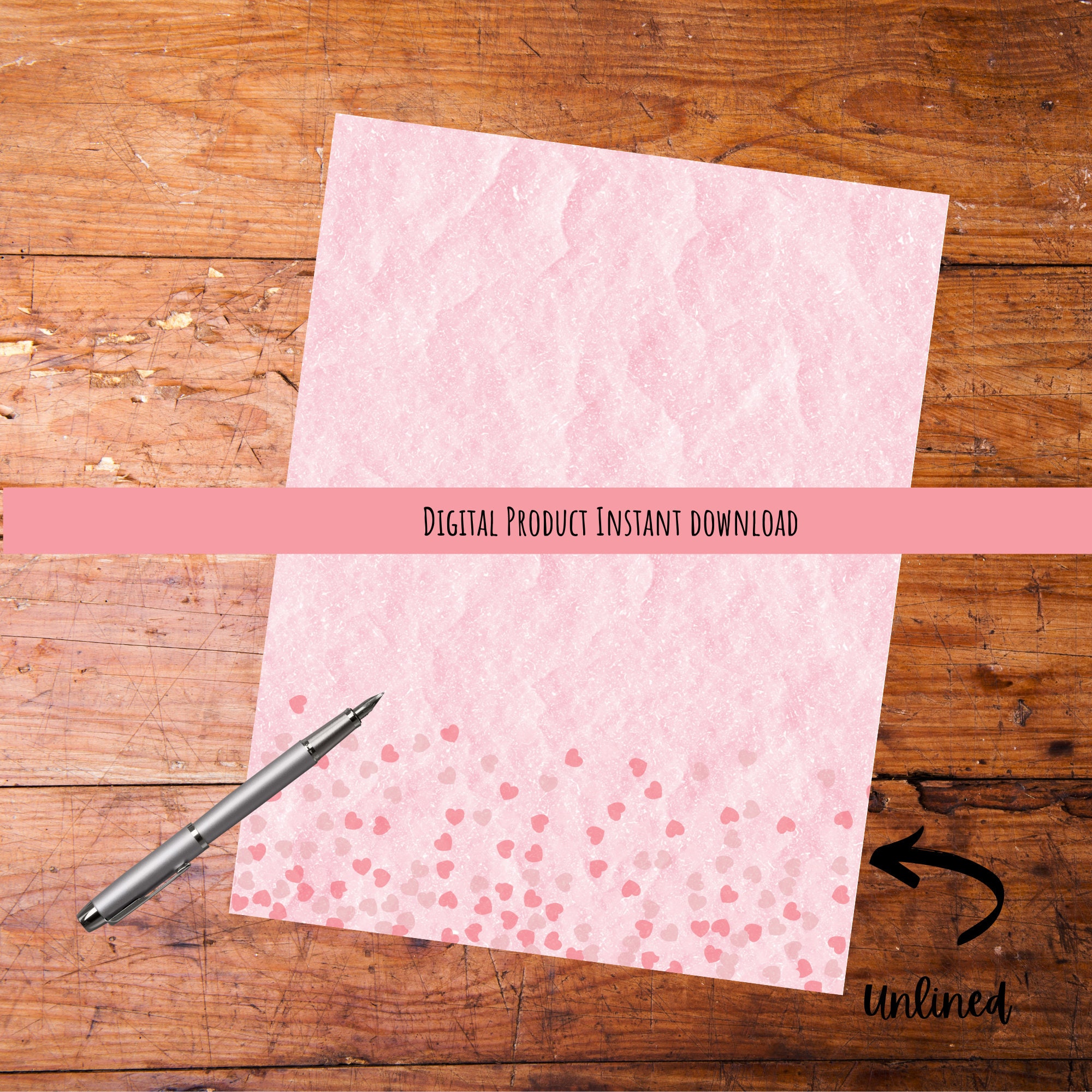Valentine's Day Printable Writing Paper Set/pink and Hearts Digital ...