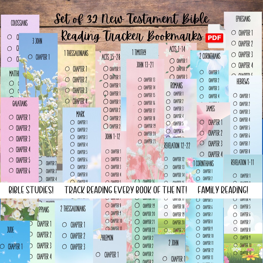 Bible Reading Tracker Bookmarks New Testament Flowers Set/bible Reading ...