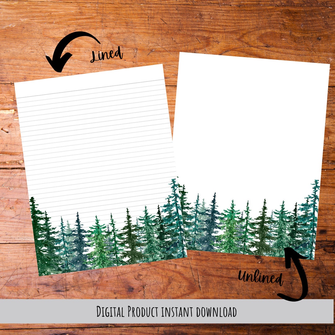 Evergreen Forest Stationery Set/trees Writing Paper/lined and Unlined ...