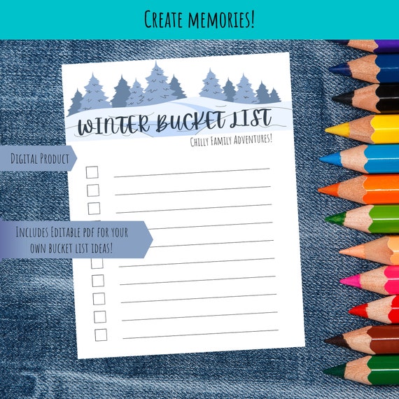 Bucket List Printable/blank/editable/winter Printable Bucket - Etsy