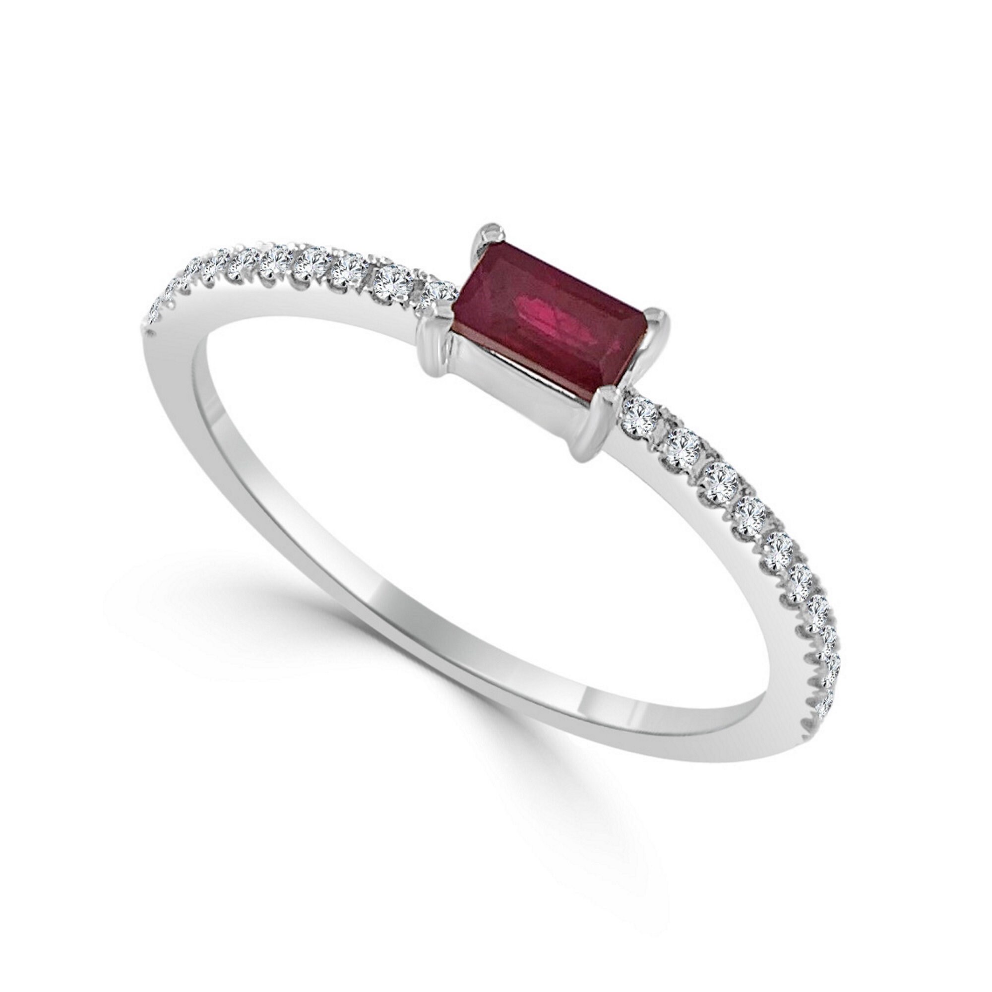 Ruby & Natural Diamond 14k Gold Band / Red Ruby Stackable Ring / Gifts for Her / July Birthstone ...