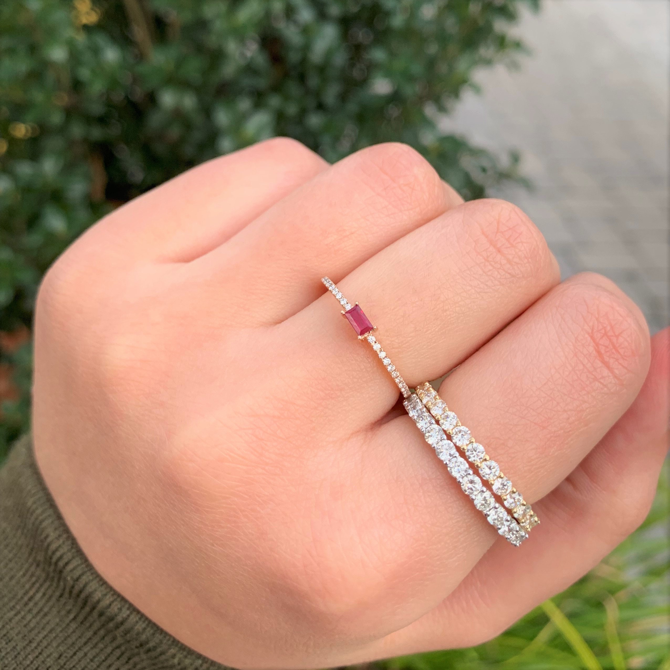 Ruby & Natural Diamond 14k Gold Band / Red Ruby Stackable Ring / Gifts for Her / July Birthstone ...