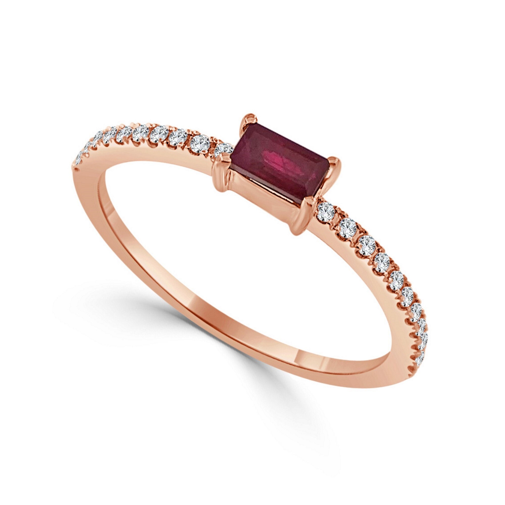 Ruby & Natural Diamond 14k Gold Band / Red Ruby Stackable Ring / Gifts ...