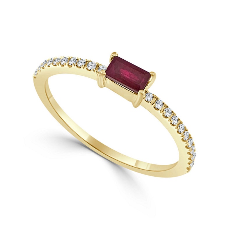Ruby & Natural Diamond 14k Gold Band / Red Ruby Stackable Ring / Gifts ...