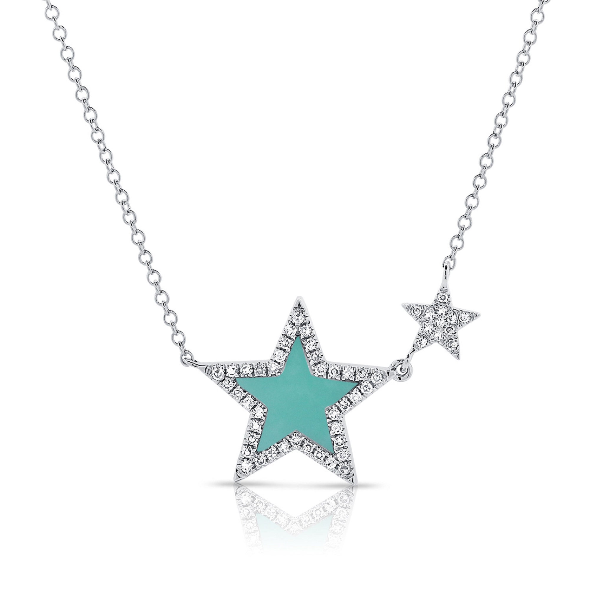 14k Yellow Gold Turquoise and Genuine Diamond Star Necklace / - Etsy
