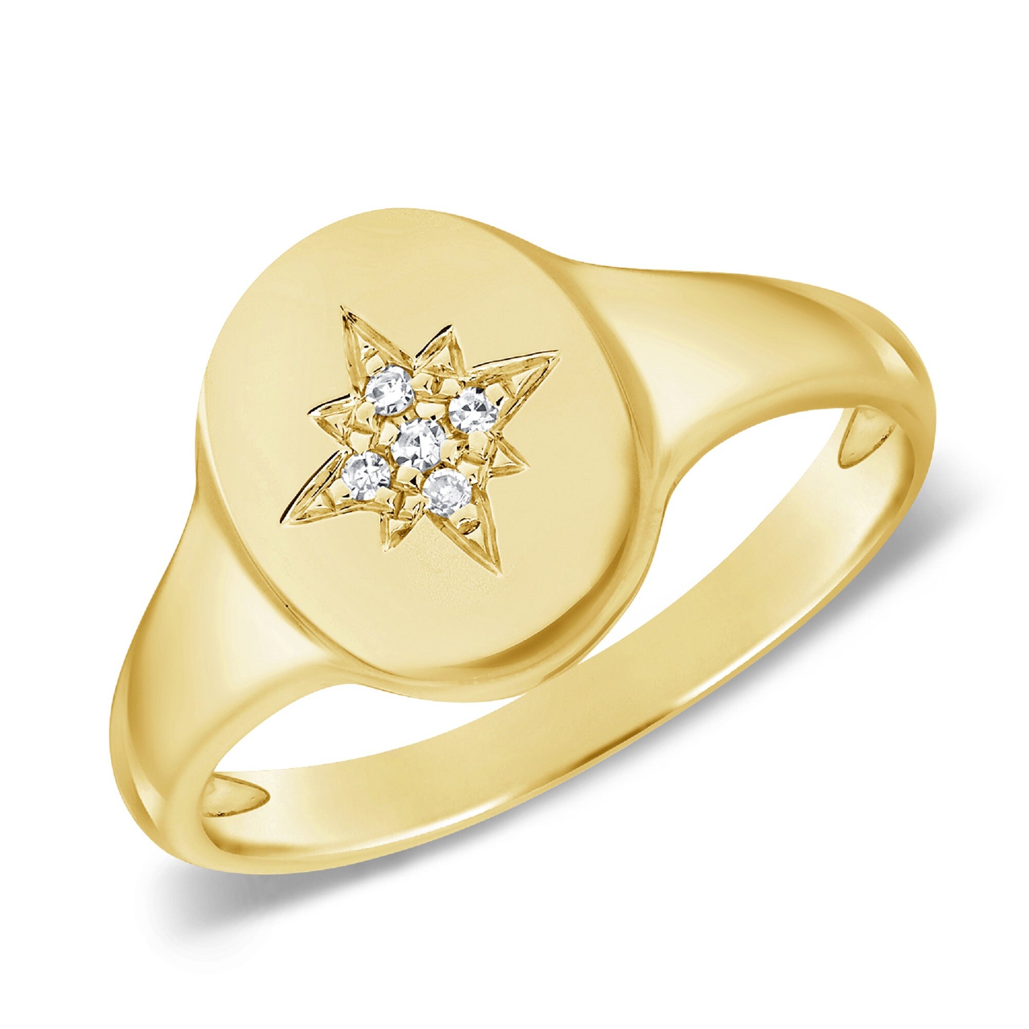 Star Diamond Signet Ring Pinky Ring 14K Gold Size 4 Natural - Etsy
