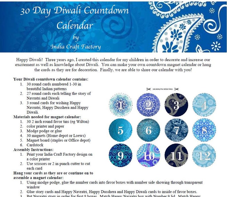 Countdown to Diwali Calendar Starter Kit - Etsy