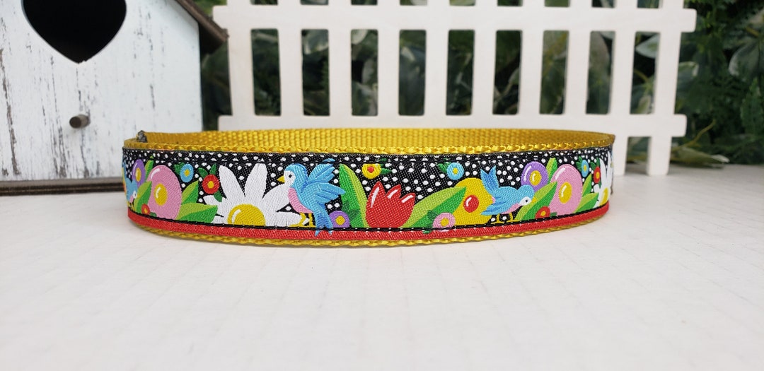 Floral Dog Collar, 1 Inch Wide Dog Collar, Bird Dog Collar, Custom Dog ...