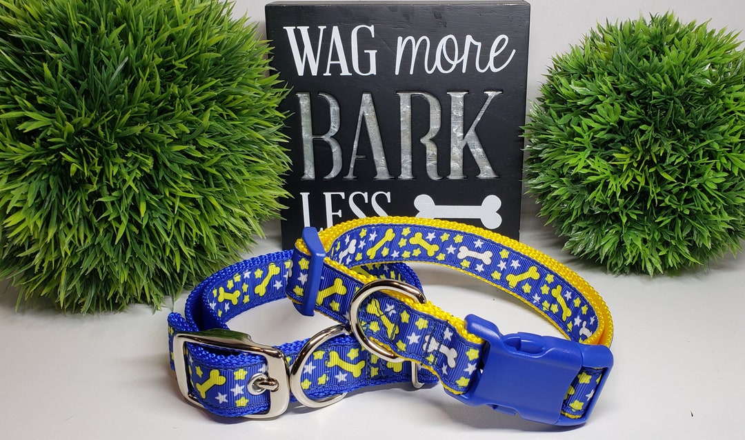 Dog Collar, Bones Dog Collar, Blue Dog Collar, 1" Dog Collars, Bones ...