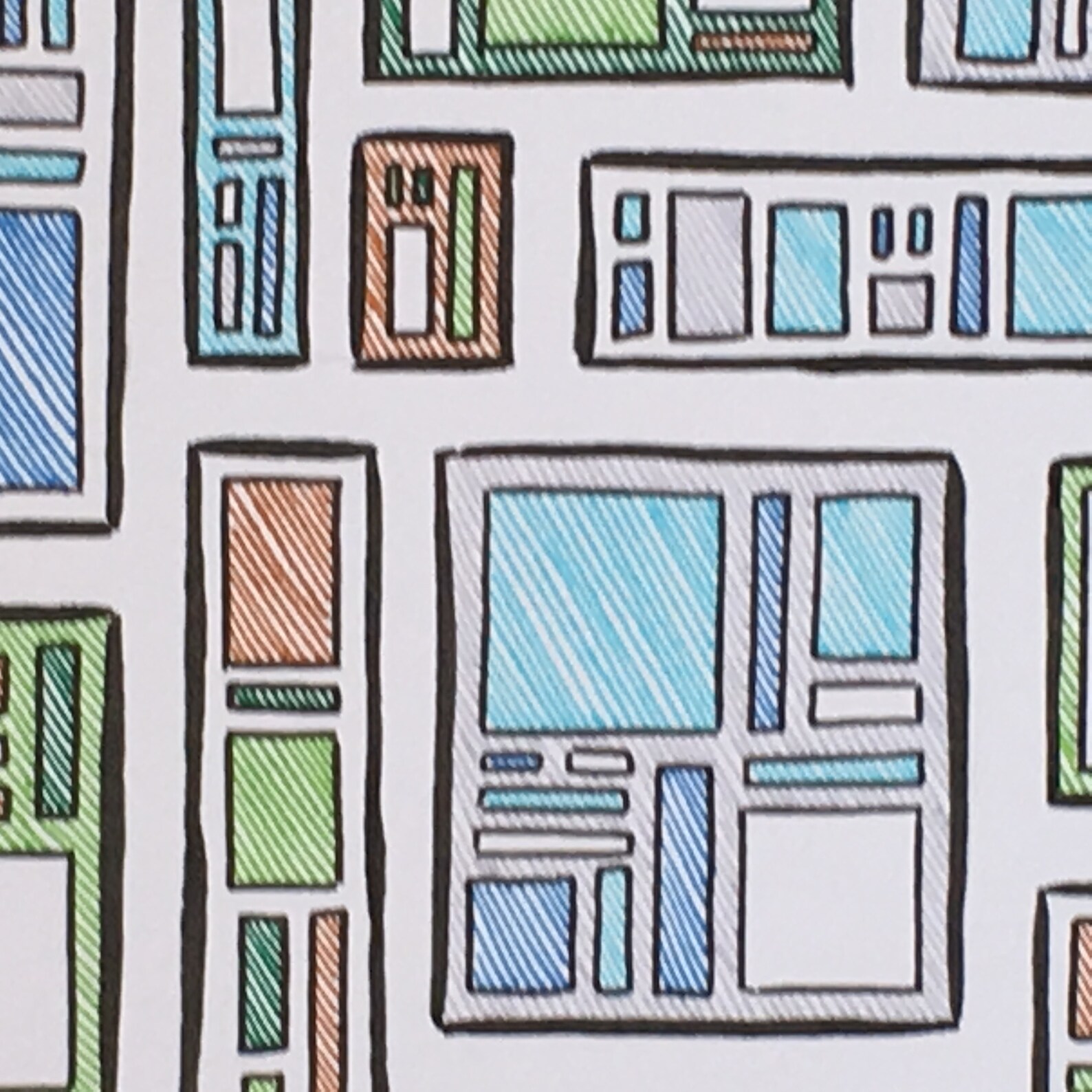 Cool Coloured Square Illustration Composition 1 - Etsy UK