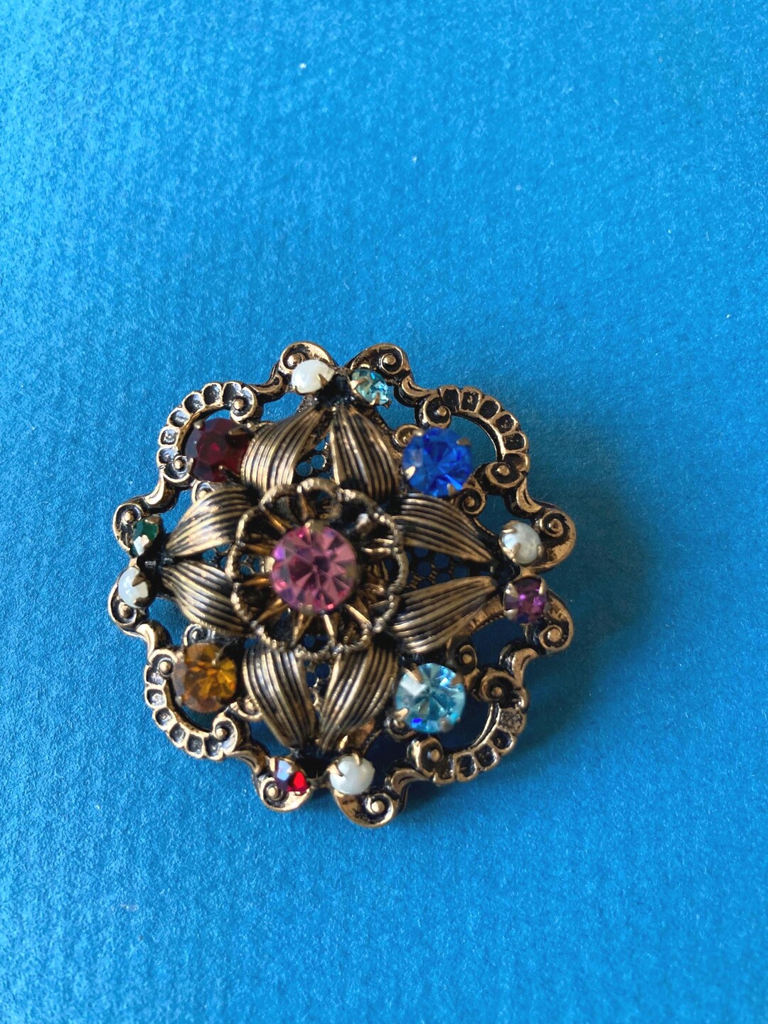 Max Neiger Style Multi Stone and Brass Brooch C1930 - Etsy