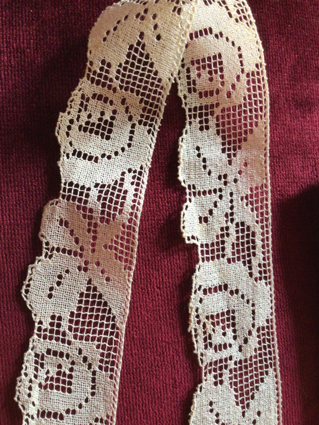 Lot of 3.50m of Very Fine Lace of Embroidered Net in Unbleached Cotton ...