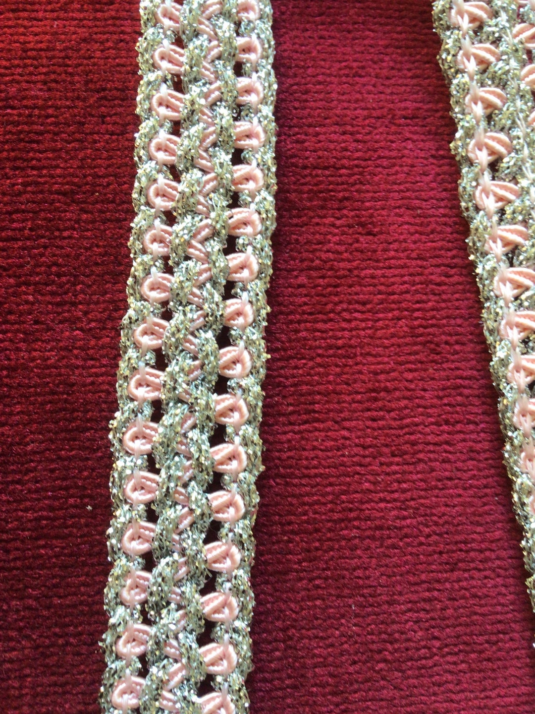 Pretty Stripe of Brass in Pink Silk and Silver Lurex.measuring 2cm Wide ...