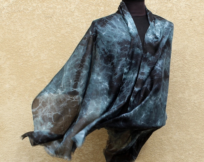 Black and White Silk Scar Hand Painted, Gray Shibori Silk Scarf, Batik ...