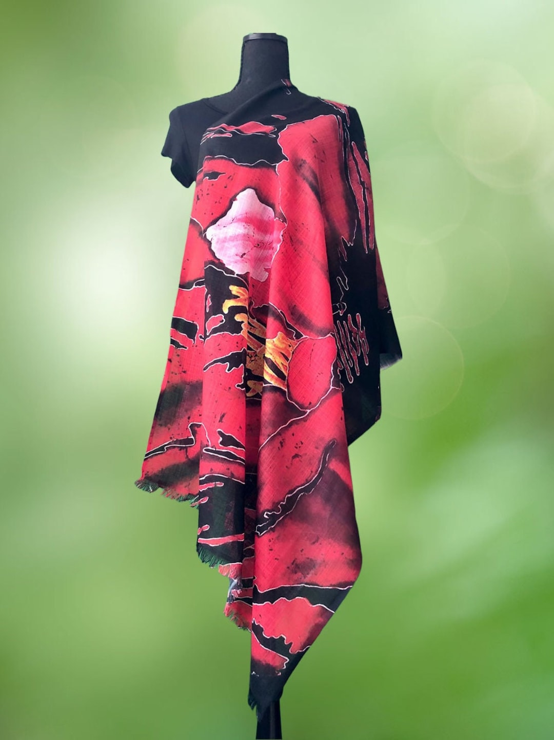Red Poppy Flower Scarf, Original Floral Art Light Evening Wrap, Poppies ...