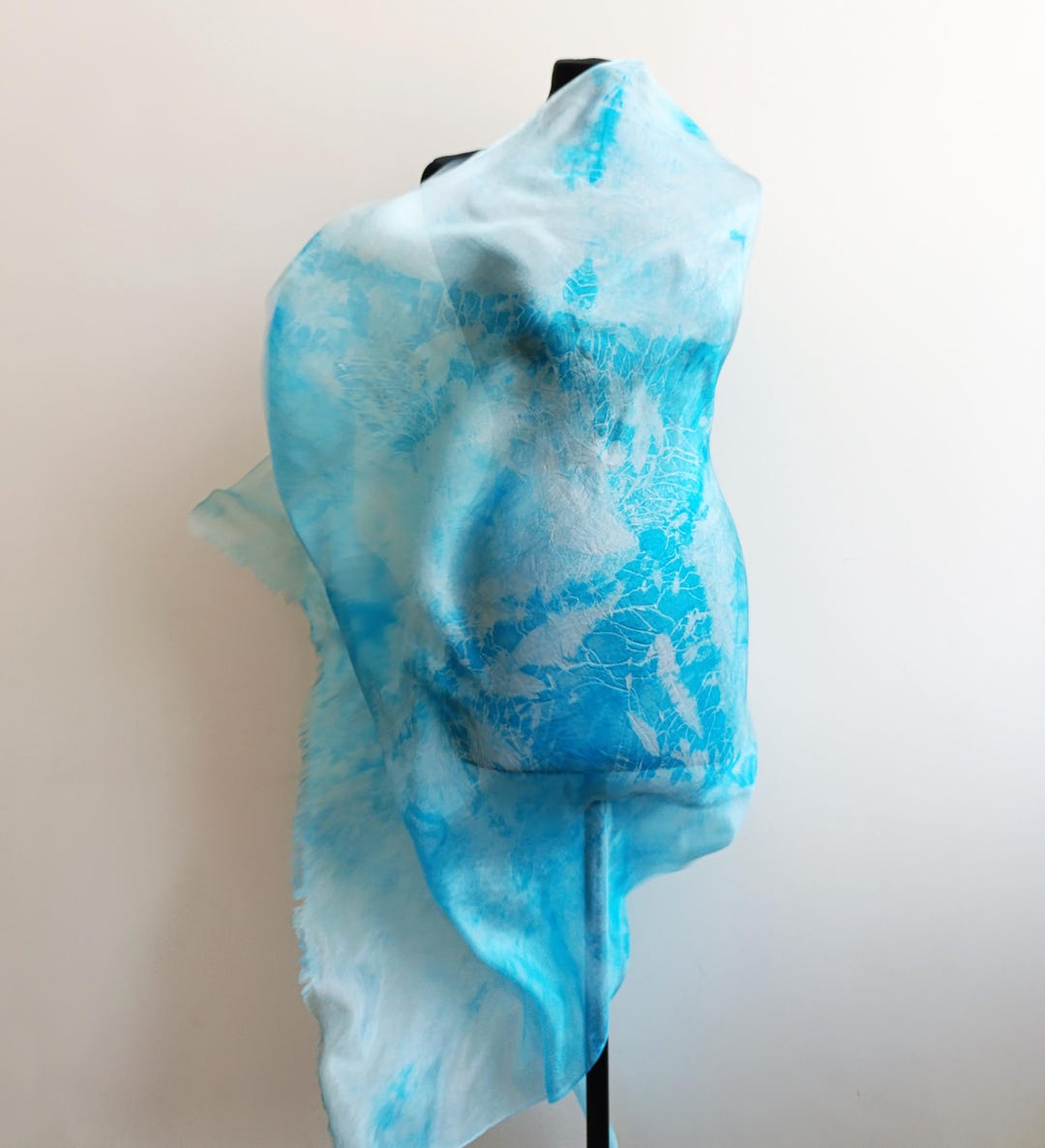 Turquoise Batik Large Silk Scarf Hand Dyed Cyan Silk Shawl, Blue Ocean ...