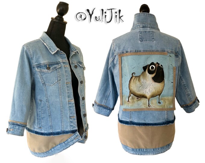 Red Moon and Wolf Painting on Denim Jacket Hand Painted - Etsy