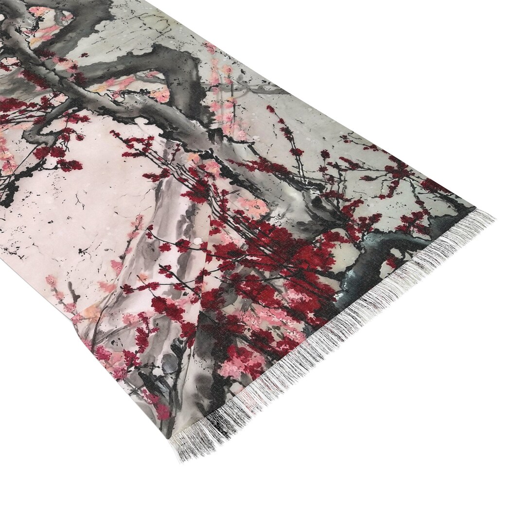 Sakura Scarf Light Gray Pink Wrap Original Batik Art Print - Etsy