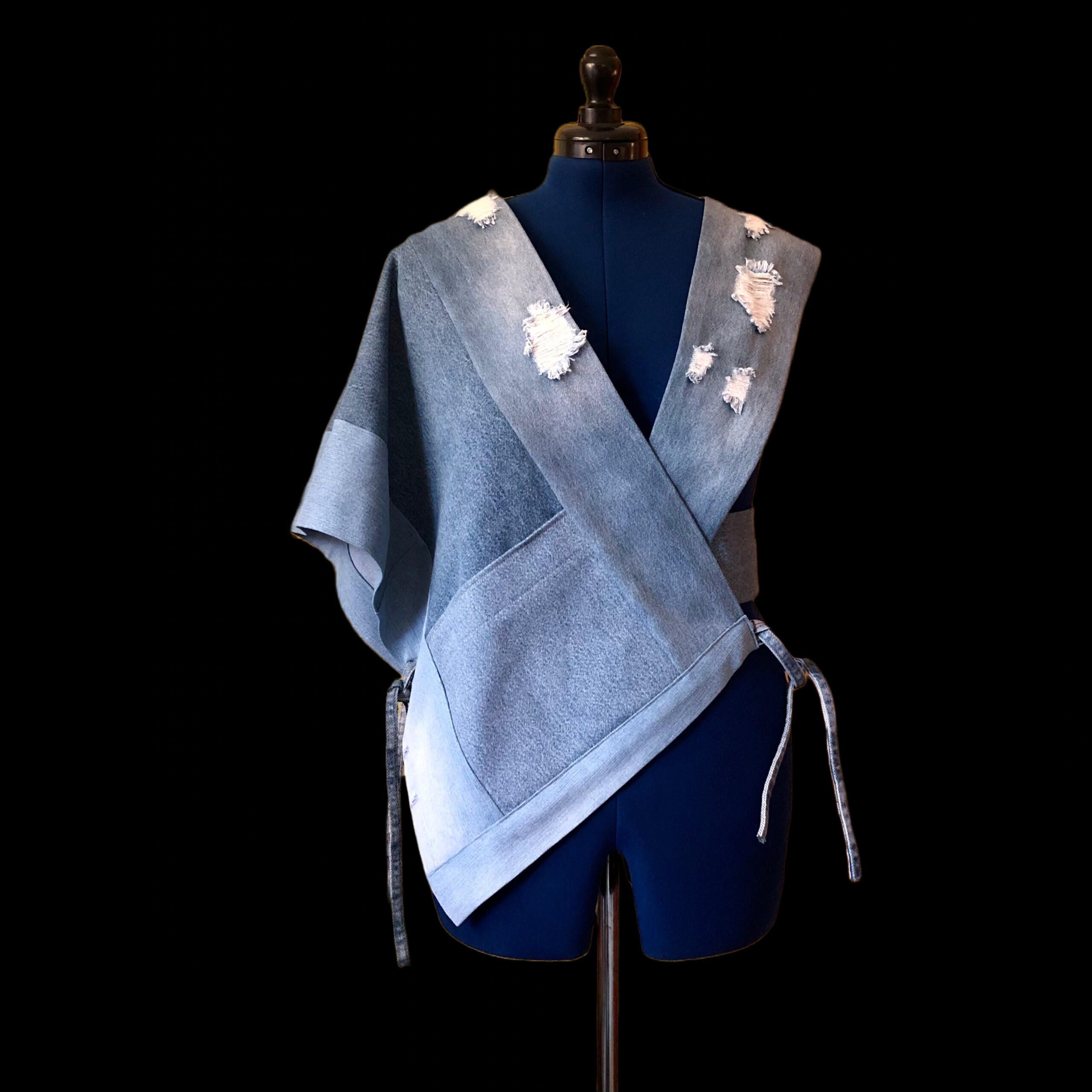 Hand Painted Art to Wear Denim Vest Cape, Upcycled Distressed Jean ...