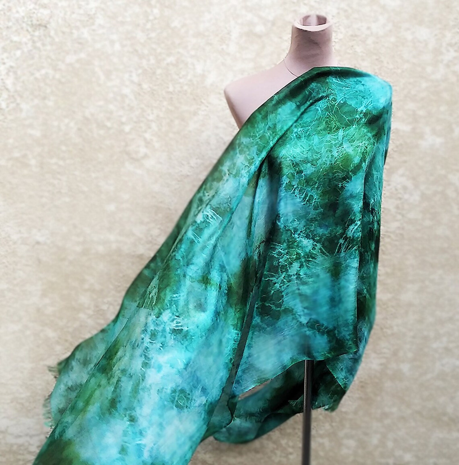 Green Hand Painted Silk Scarf, Forest Green Batik Scarf, Dark Green ...
