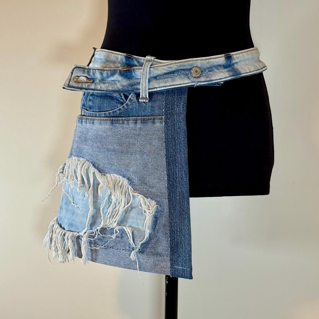 Upcycled Denim Utility Belt Bag – Distressed Jean Hip Pouch With ...