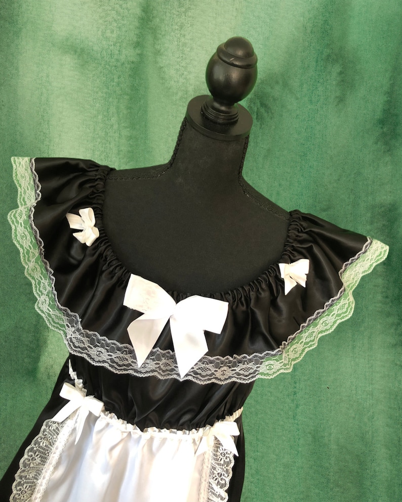 French Maid Costume Dress Black and White Satin Adjustable - Etsy
