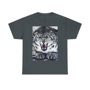 Snow Leopard T-shirt Animal Art Print Tee Gray Black Snow Leopard ...