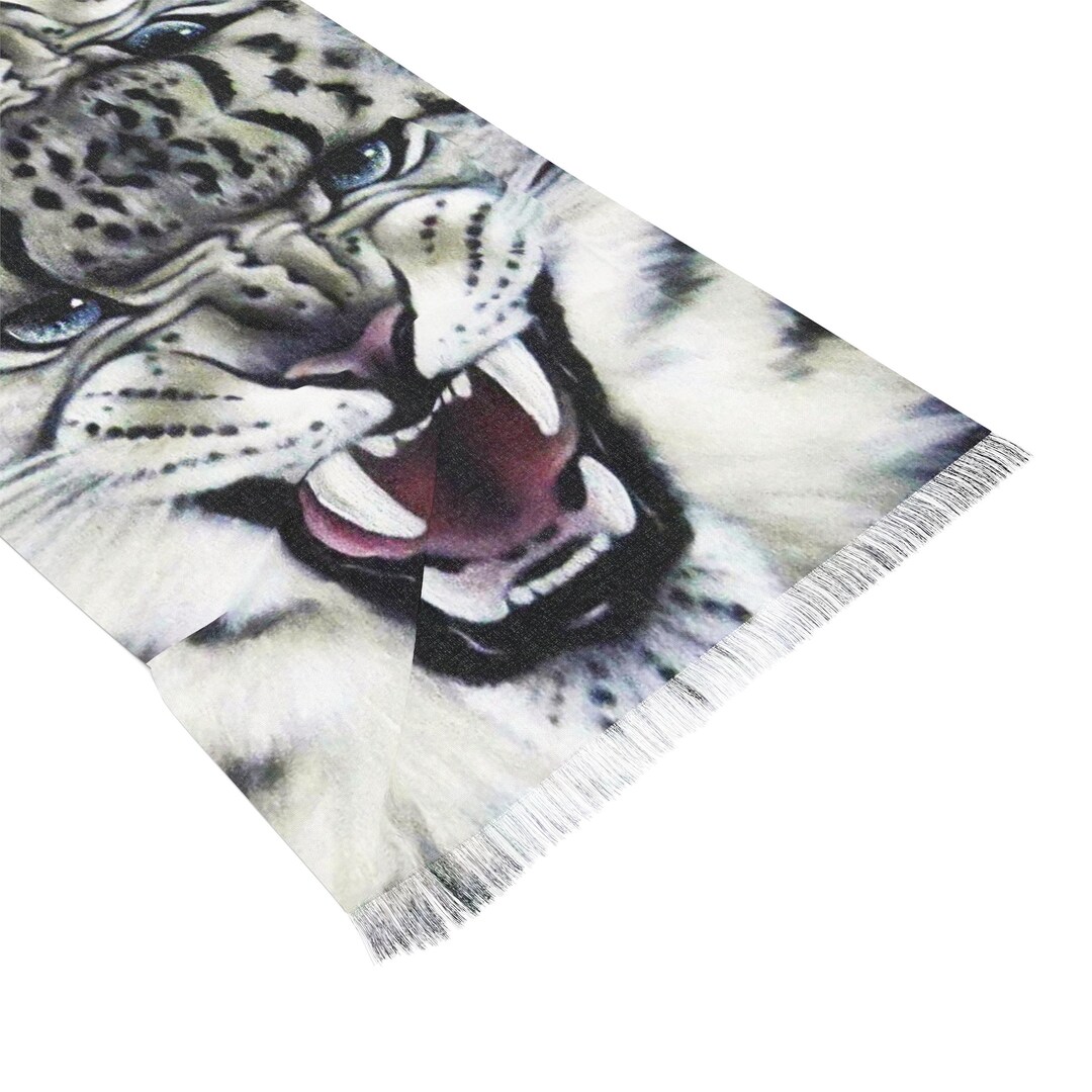 Snow Leopard Scarf Gray White Wrap Wearable Art Cover up Evening Shawl ...