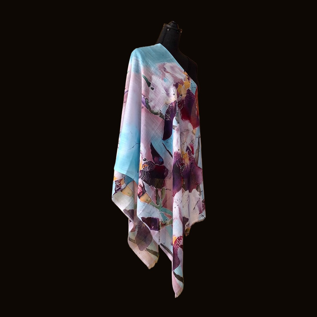 Purple Irises Scarf Original Floral Wrap Wearable Art Scarf Iris ...