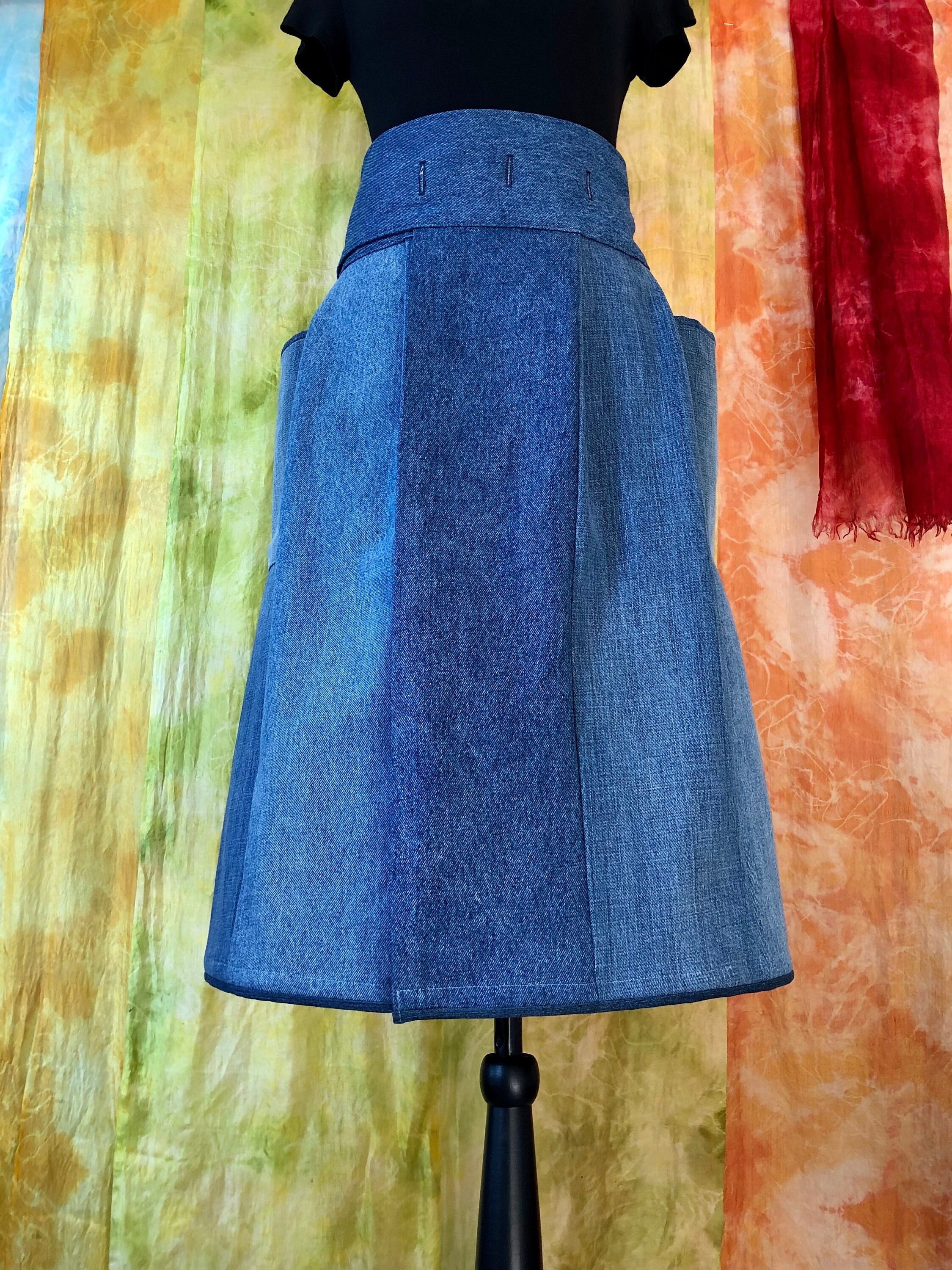 Upcycled Denim Modern Hanbok Adjustable Waist Heavy Denim Wrap Skirt ...