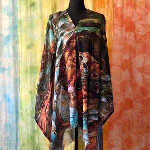 Green Hosta Poncho Tunic Batik Art Print Cover up Tunic, Original ...