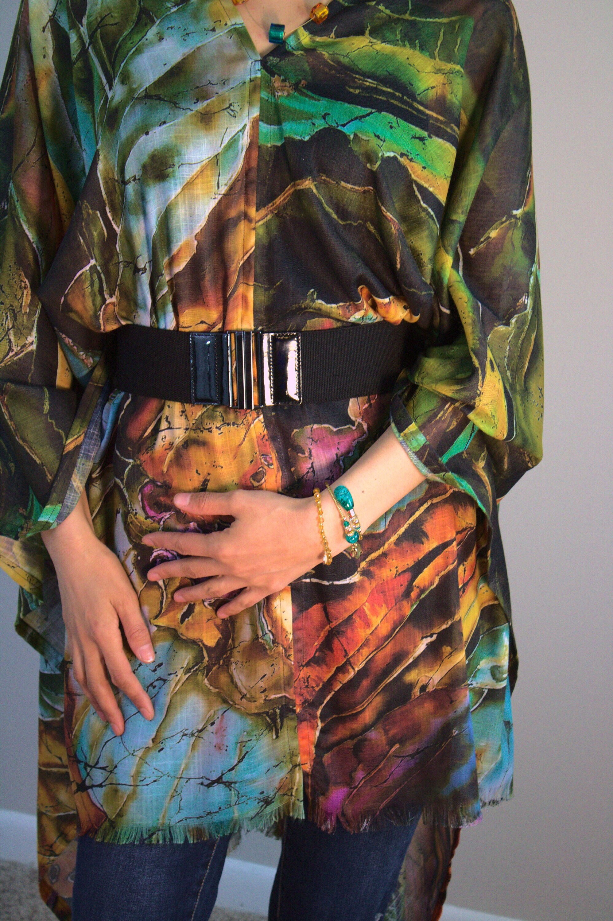 Green Hosta Poncho Tunic Batik Art Print Cover up Tunic, Original ...