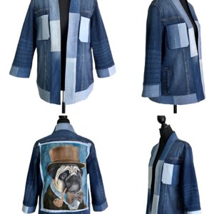 Pug Hand Painted Denim Jacket Dog Art Wearable Jacket Pug - Etsy