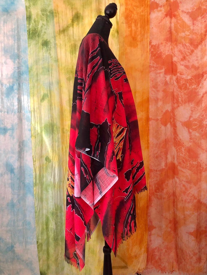 Red Poppy Kimono Cover up - Abstract Poppy Flower Original Batik ...