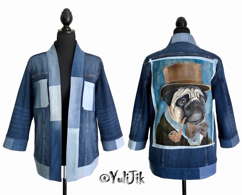 Pug Hand Painted Denim Jacket Dog Art Wearable Art Jacket - Etsy