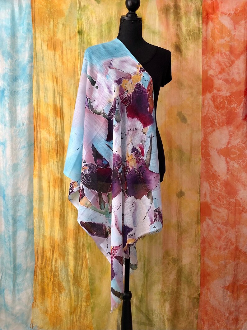 Purple Irises Scarf Original Floral Wrap Wearable Art Scarf Iris ...