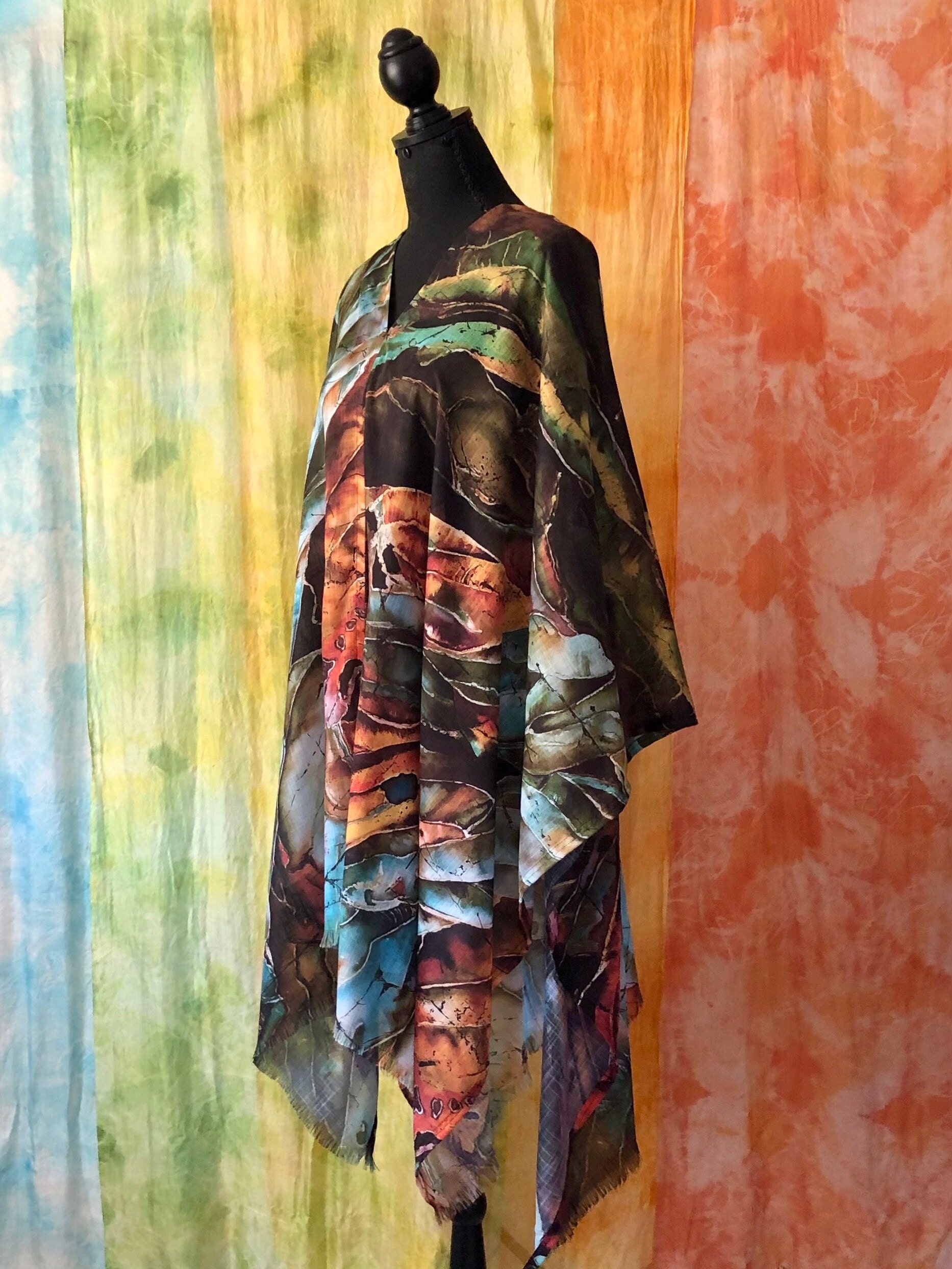 Green Hosta Poncho Tunic Batik Art Print Cover up Tunic, Original ...