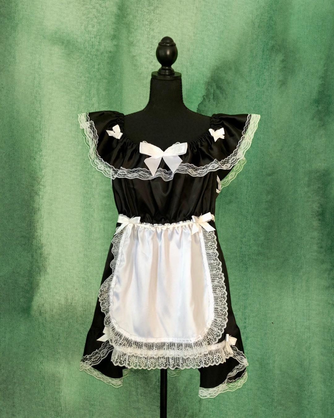 French Maid Costume Dress Black and White Satin Adjustable - Etsy