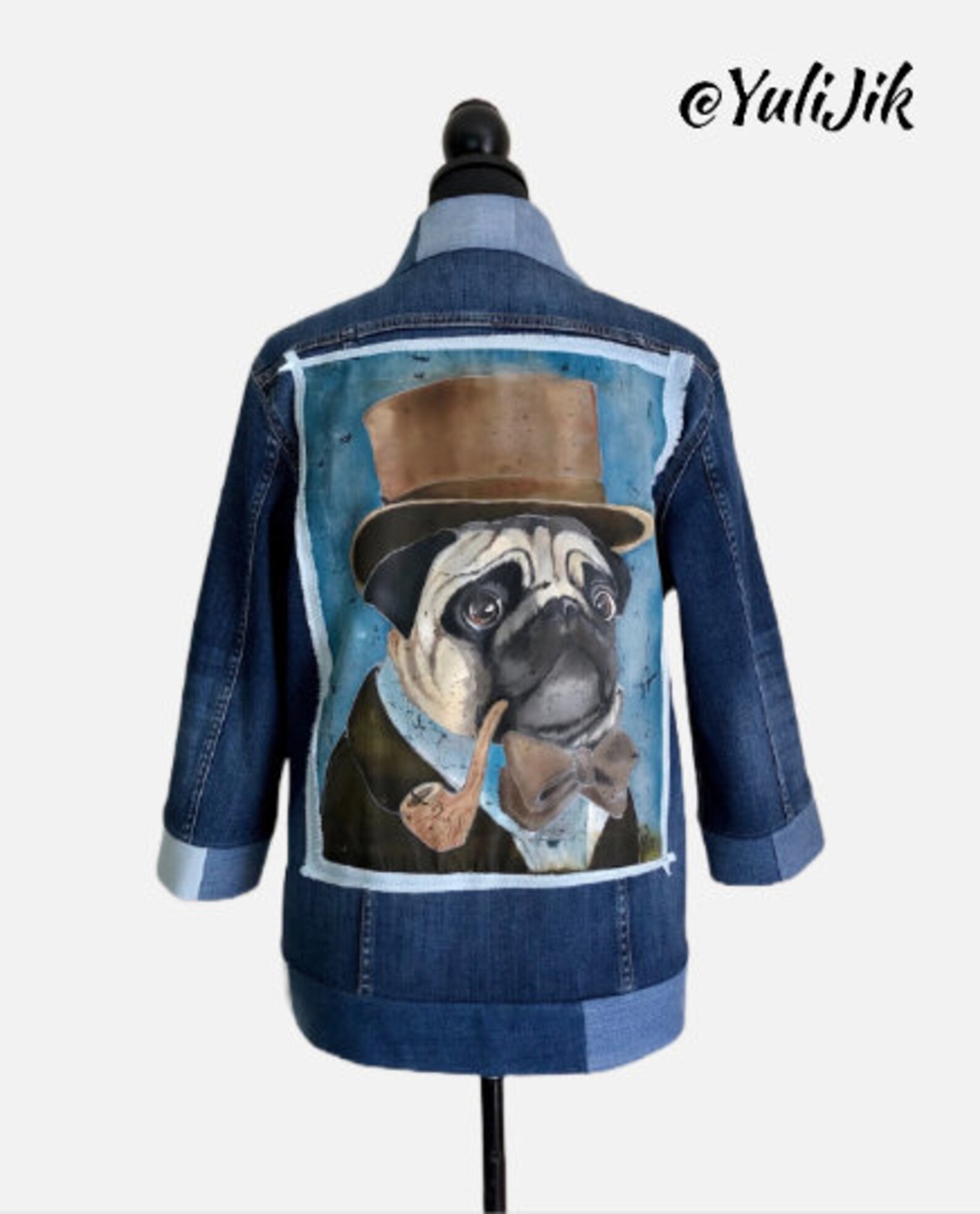 Pug Hand Painted Denim Jacket Dog Art Wearable Art Jacket - Etsy