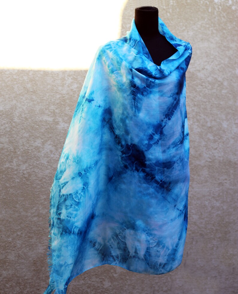 Blue Ocean Silk Scarf Large Hand Painted Silk Shawl Evening - Etsy