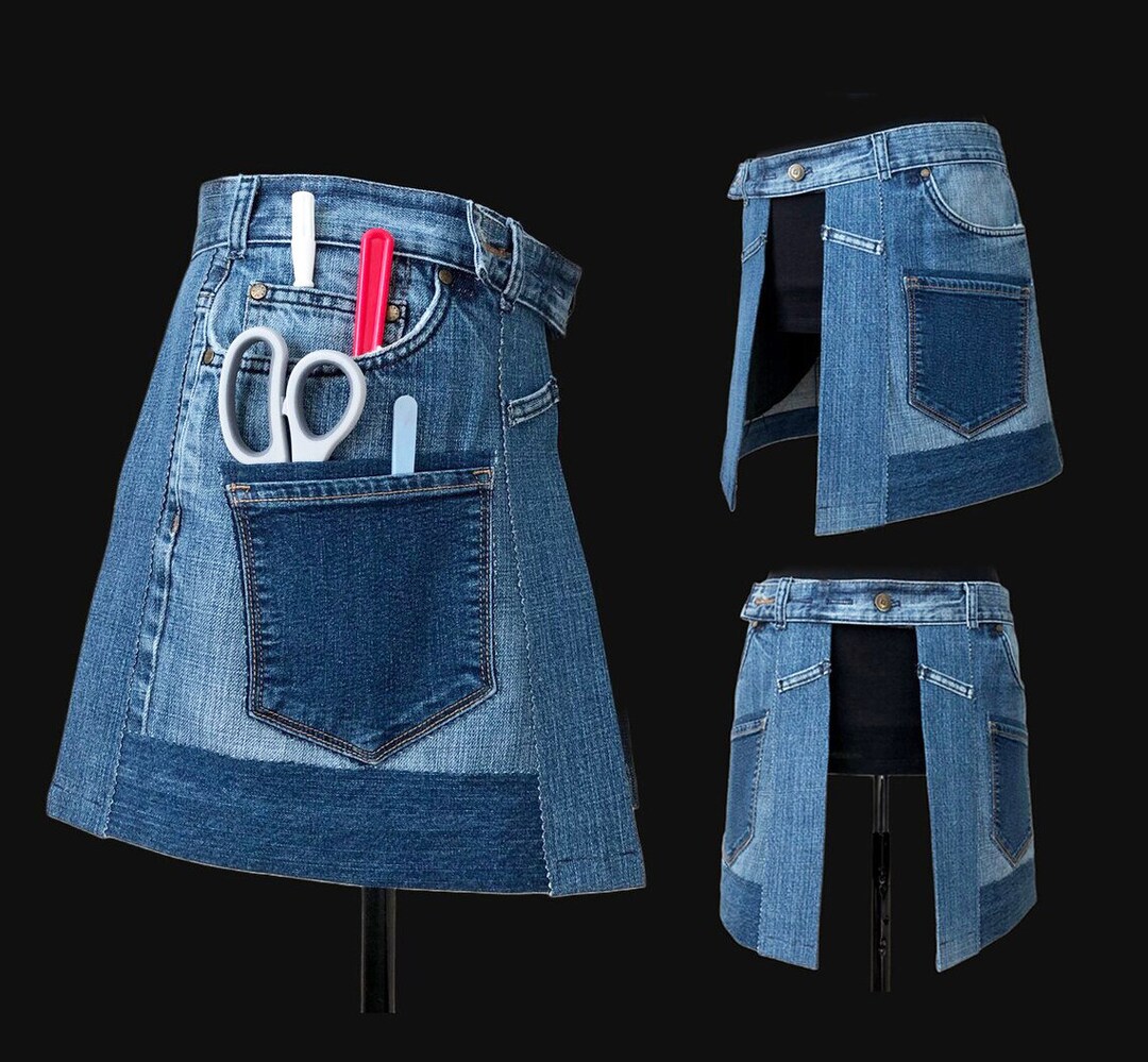 Denim Pocket Belt Bag Distressed Half Skirt Utility Belt Sash Upcycled ...