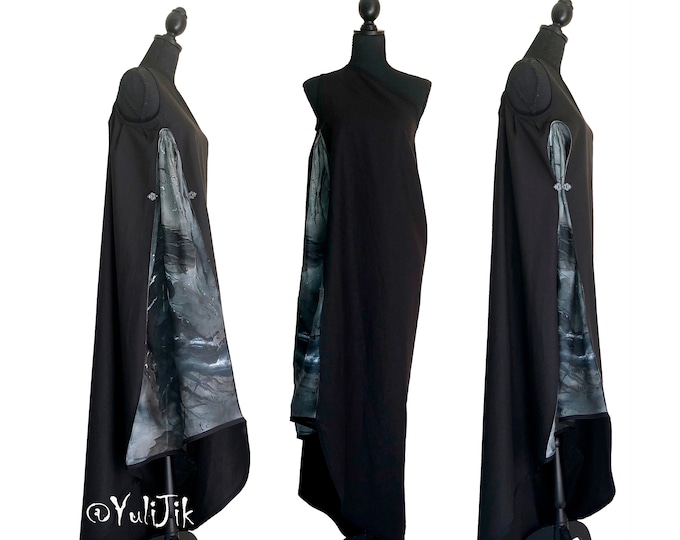 Black Modern Greek Toga Style Painted Dress, Black Art Dress, Wearable ...